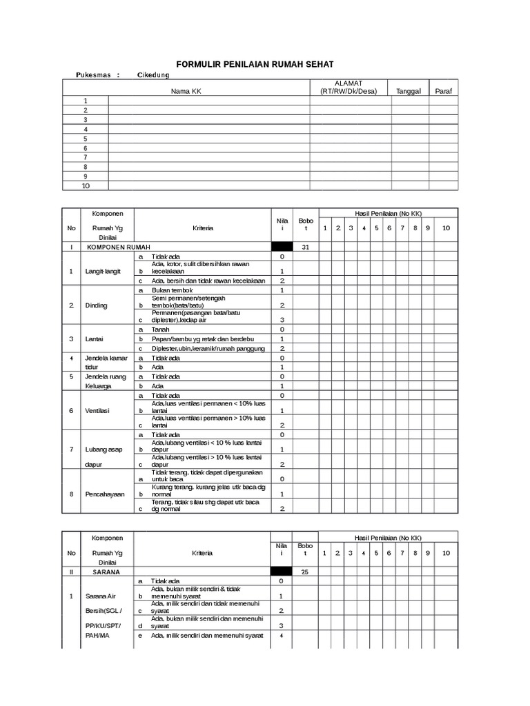 Formulir Penilaian Rumah Sehat | PDF