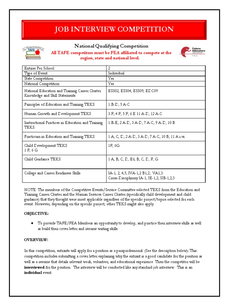 TAFE Job Interview Competition | PDF | Résumé | Job Interview