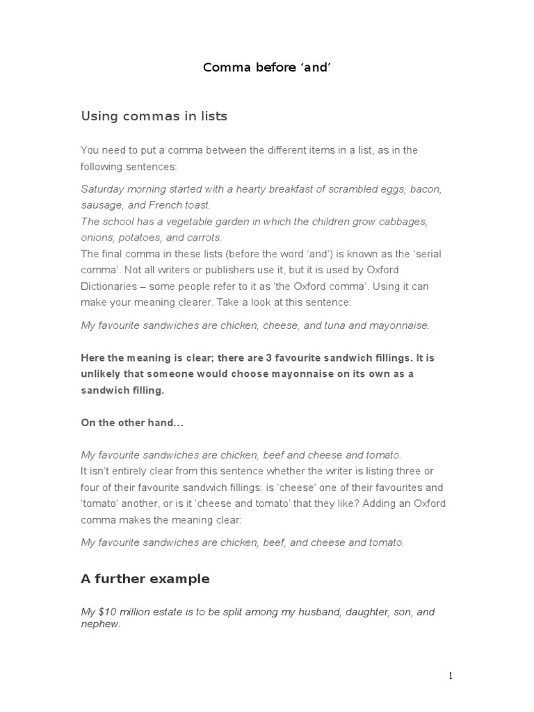 Using Commas in Lists: Comma Before And' | PDF | Language Arts & Discipline