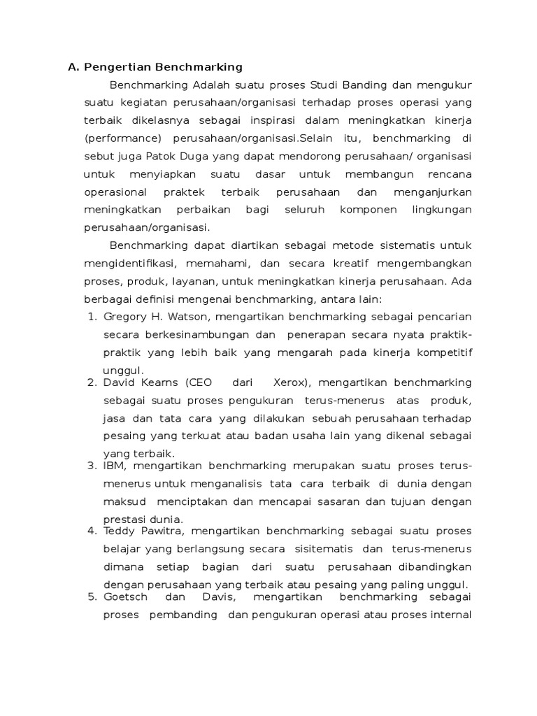 Pengertian Benchmarking | PDF