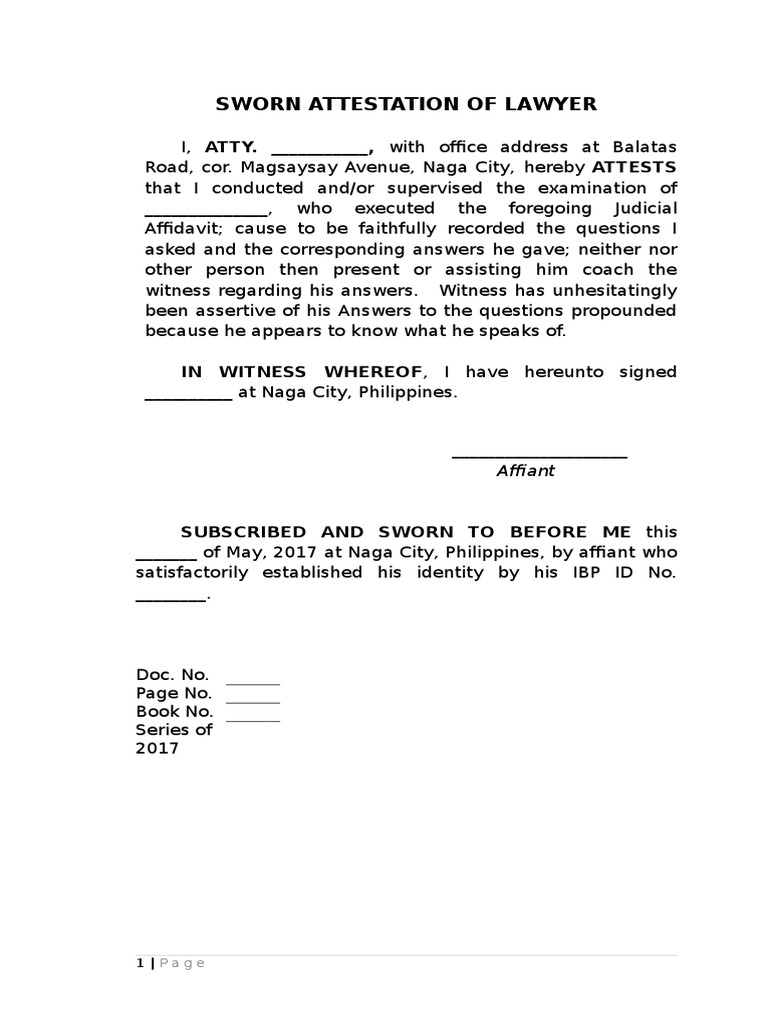 Lawyer's Sworn Attestation Sample | PDF