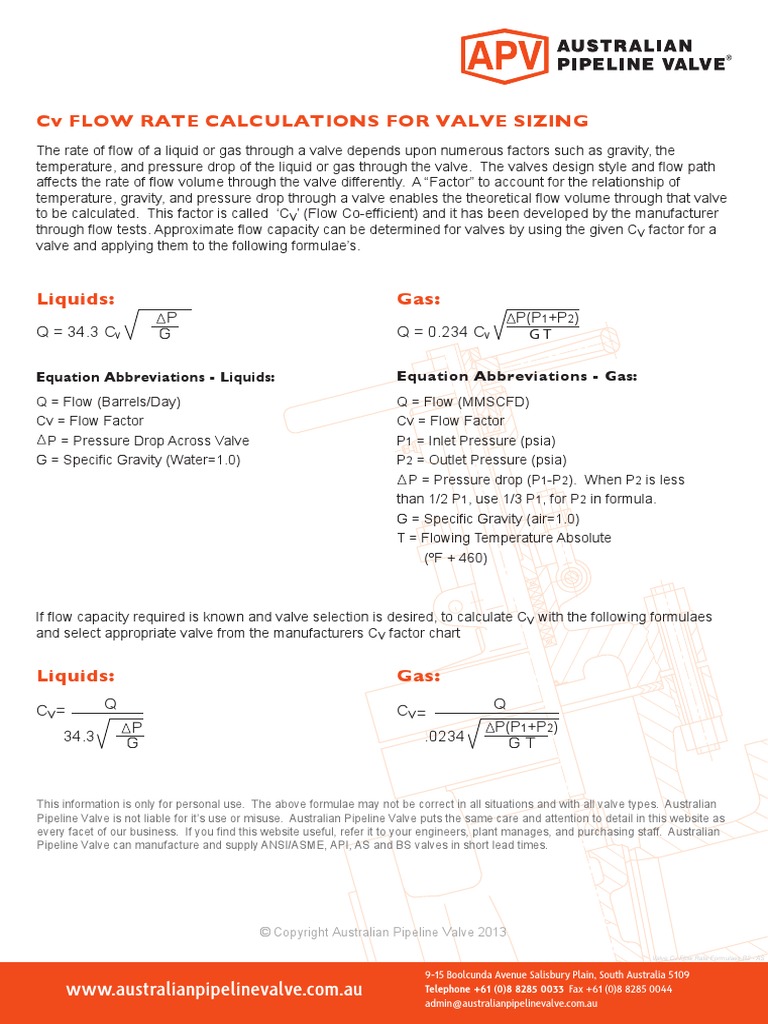 Valve CV Flow Rate Formlae | PDF | Valve | Pressure