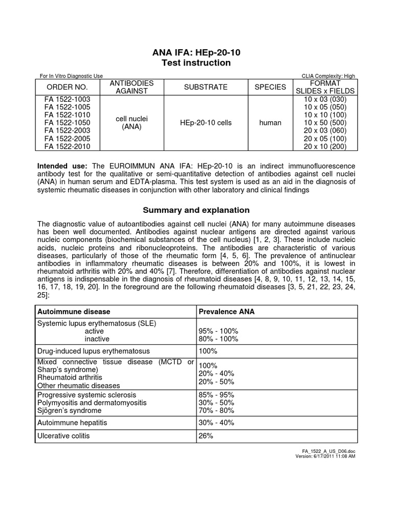 Euroimmun ANA IFA Test Overview | PDF | Clinical Medicine | Immunology