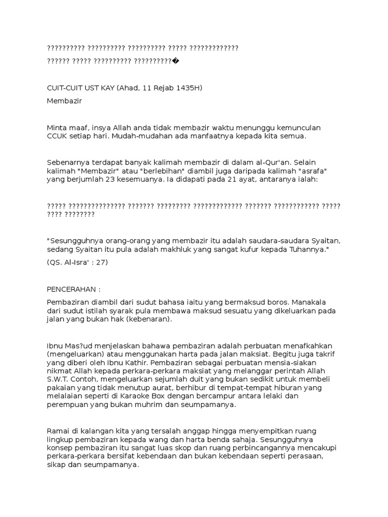 Pembaziran: Perspektif Islam dan Contohnya | PDF | Karier ...