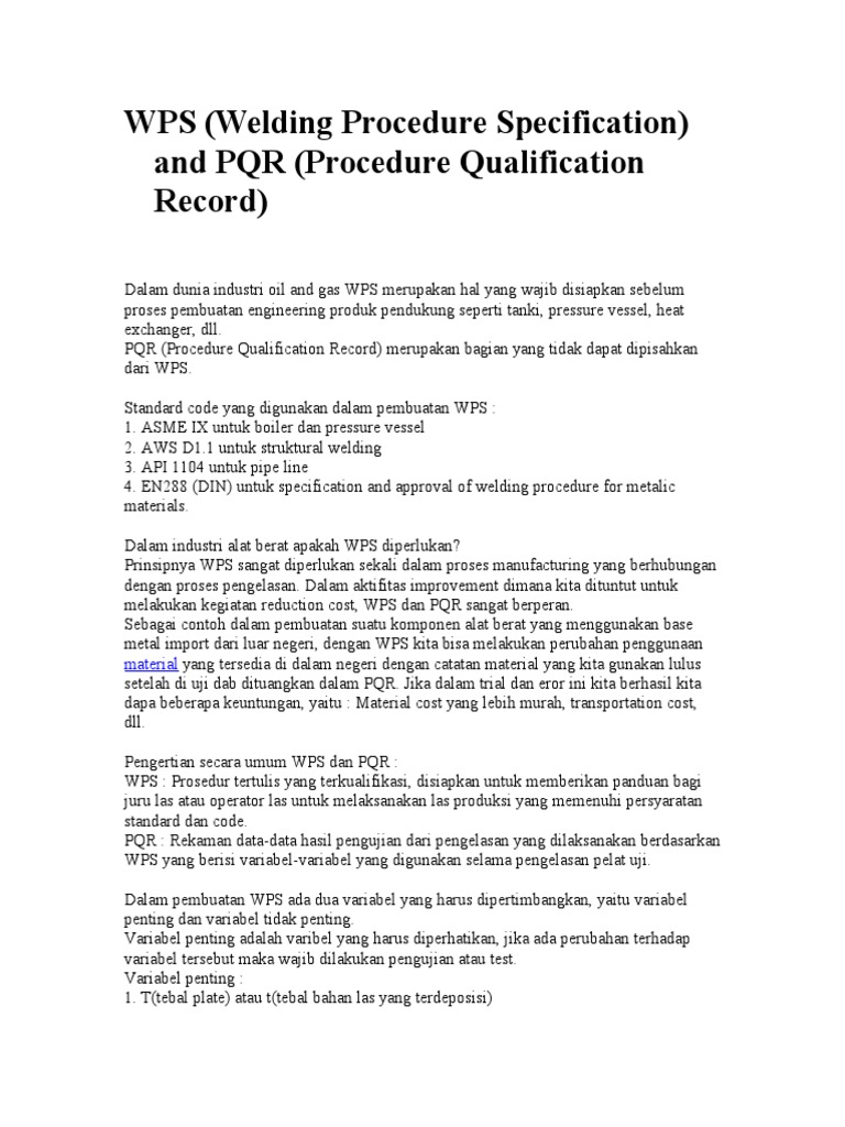 WPS Welding Procedure Specification and PQR Procedure Qualification ...