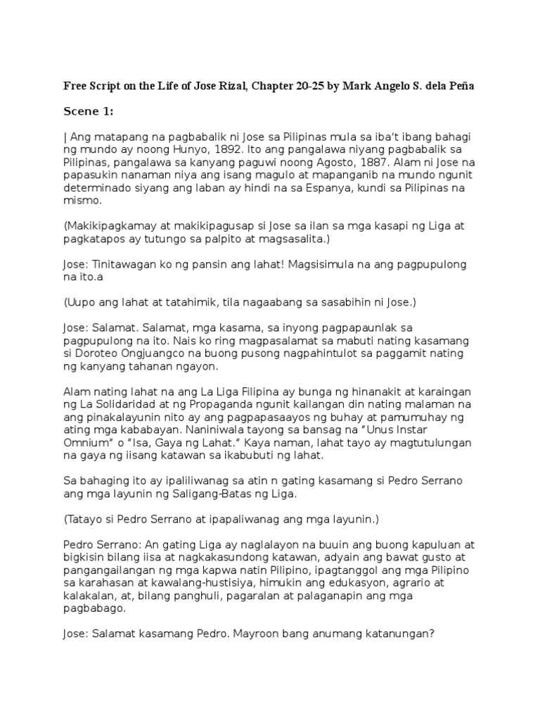 Free Script On The Life of Jose Rizal | PDF