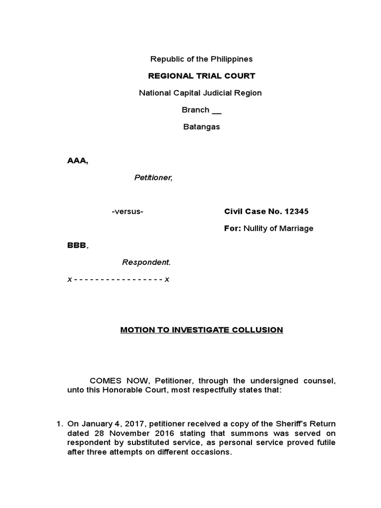 Motion to Issue Order to Investigate Collusion Sample | Prosecutor | Courts