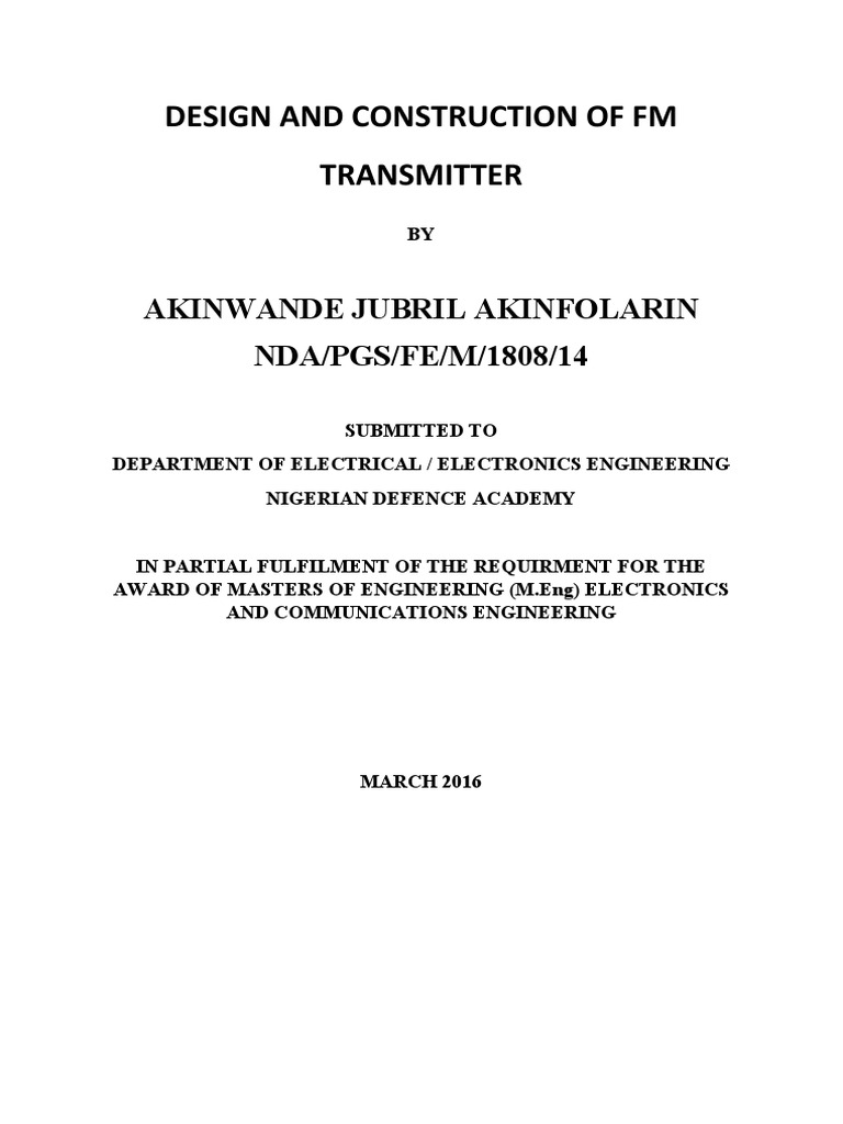 FM Transmitter Design and Implementation | PDF | Frequency Modulation ...