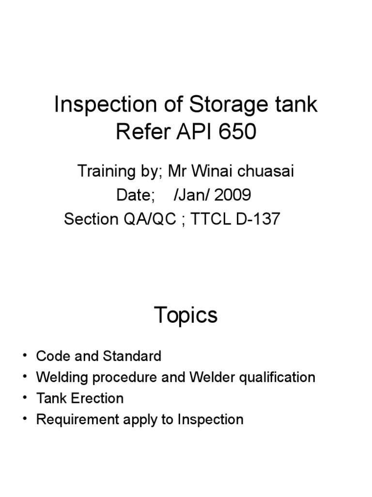 Inspection of Storage Tank | PDF | Welding | Construction