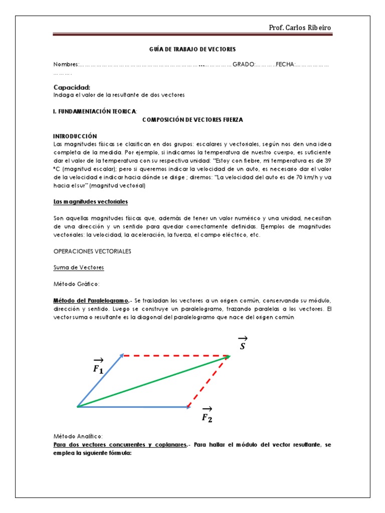 Hoja de Trabajo Vectores | PDF | Vector Euclidiano | Cantidades fisicas