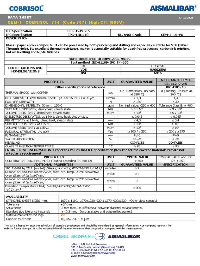 CEM Data Sheet | PDF | Electrical Resistivity And Conductivity | Chemistry