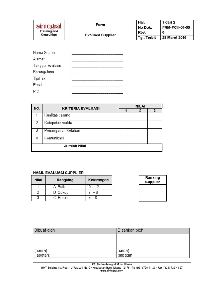 Form Evaluasi Supplier ISO9000 | PDF