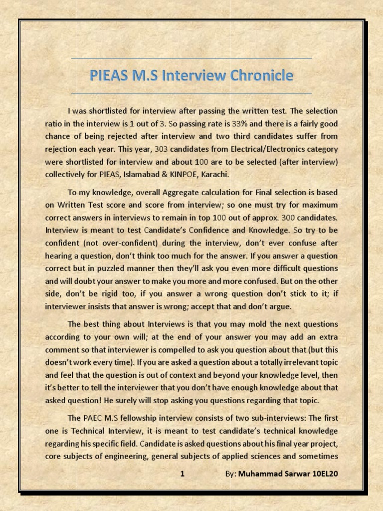PIEAS M.S Fellowship Interview | PDF | Nonlinear System | Power Engineering