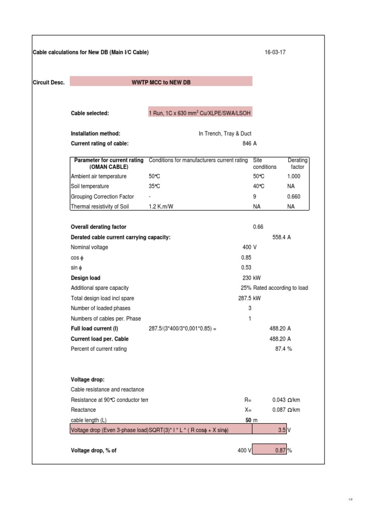 Cable Size Calculations for DBs | PDF | Cable | Electrical Resistance ...