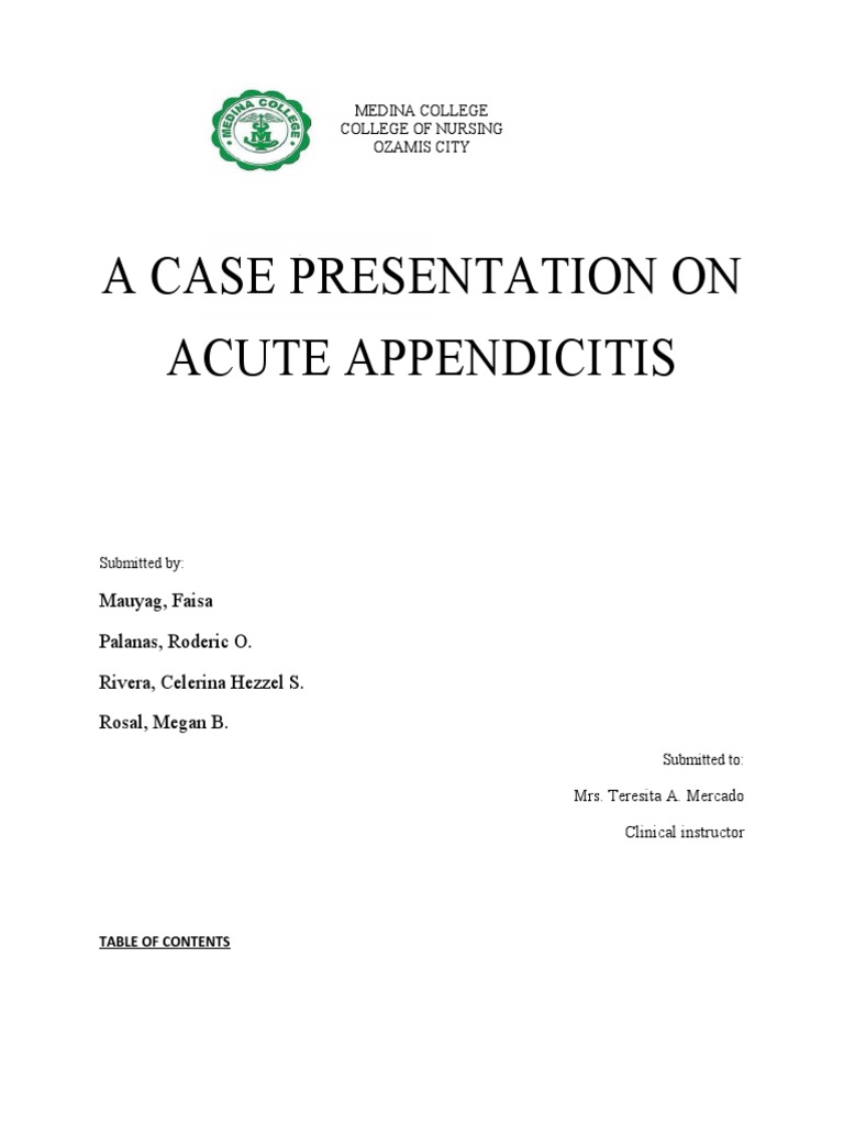 Acute Appendicitis Case Presentation | PDF | Human Digestive System ...