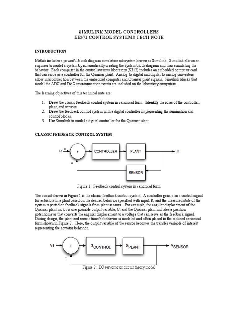 Simulink Model Controllers Ee371 Control Systems Tech Note | PDF | Control System | Control Theory