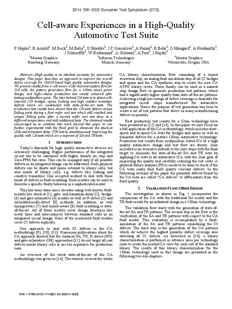 Cell-Aware Experiences in A High-Quality Automotive Test Suite | PDF ...