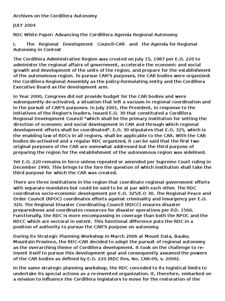 Cordillera Autonomy Agenda | PDF | Government | Social Institutions