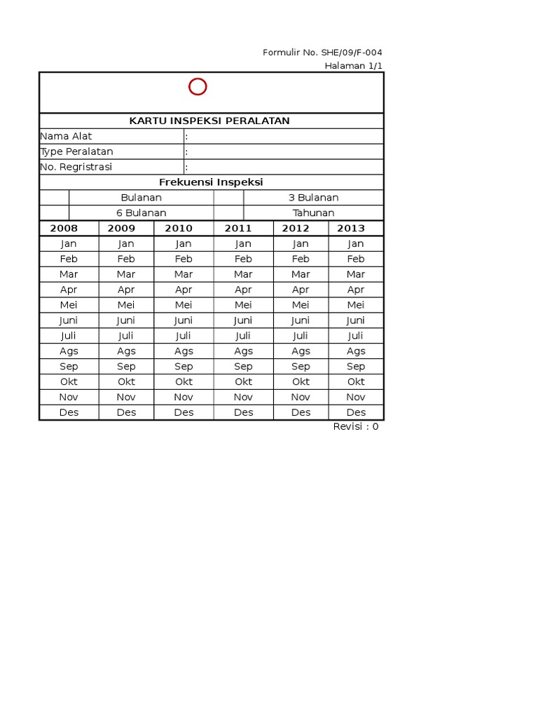 SHE 09 F004 R0 Form Kartu Inspeksi Peralatan | PDF