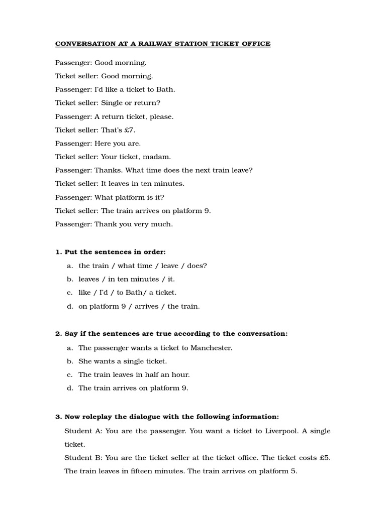 Conversation at A Railway Station Ticket Office | PDF | Train Station ...