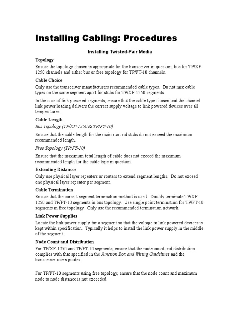 Installing Media Procedures | PDF | Network Topology | Cable