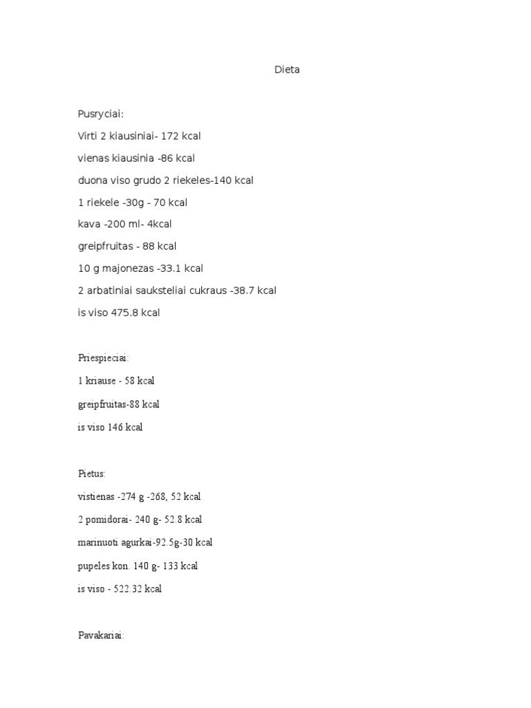 Priespieciai: 1 Kriause - 58 Kcal Greipfruitas-88 Kcal Is Viso 146 Kcal ...