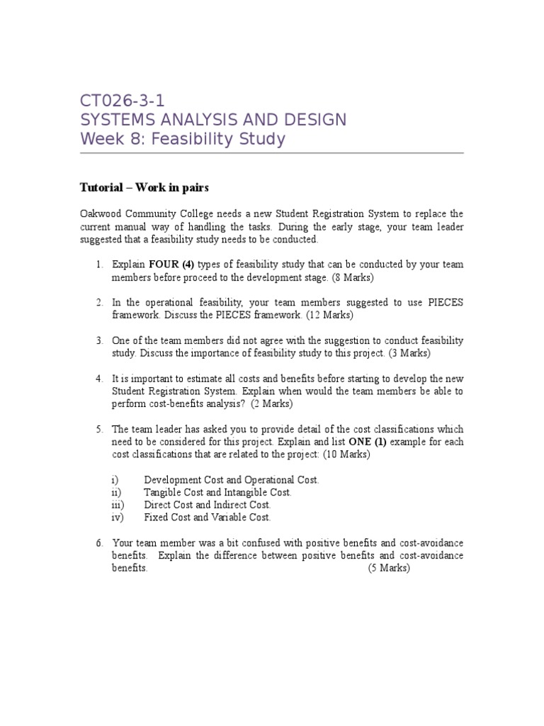 Week 8 - Tutorial - Feasibility Study | PDF