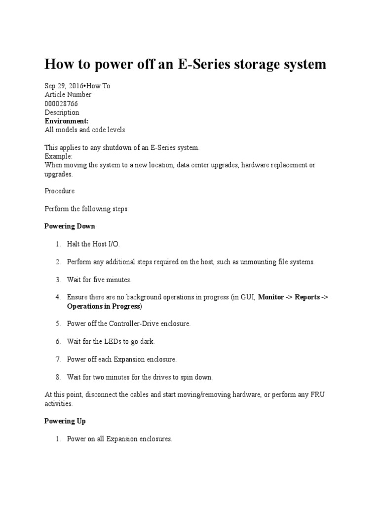 E-Series Storage System Shutdown Guide | PDF
