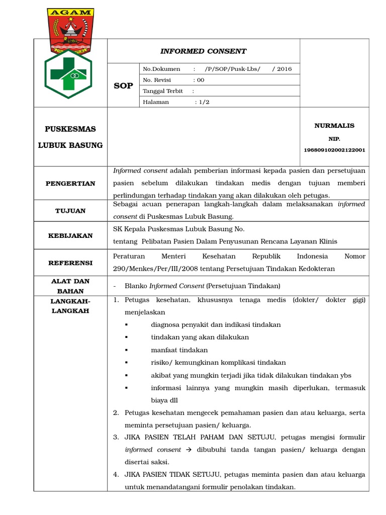 SOP Informed Consent Puskesmas | PDF