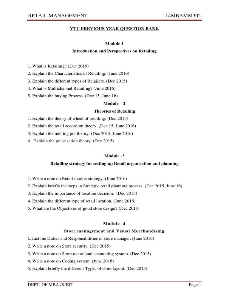 Mba III Retail Management (14mbamm302) Question Paper | PDF | Retail ...