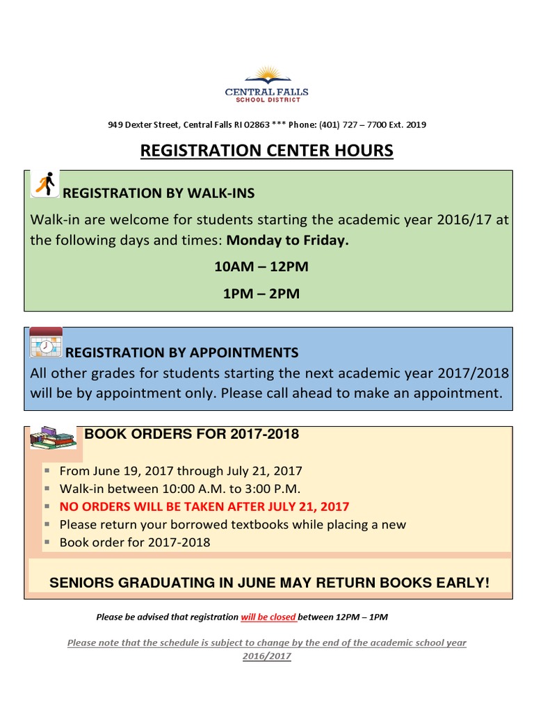 Registration Center Hours | PDF