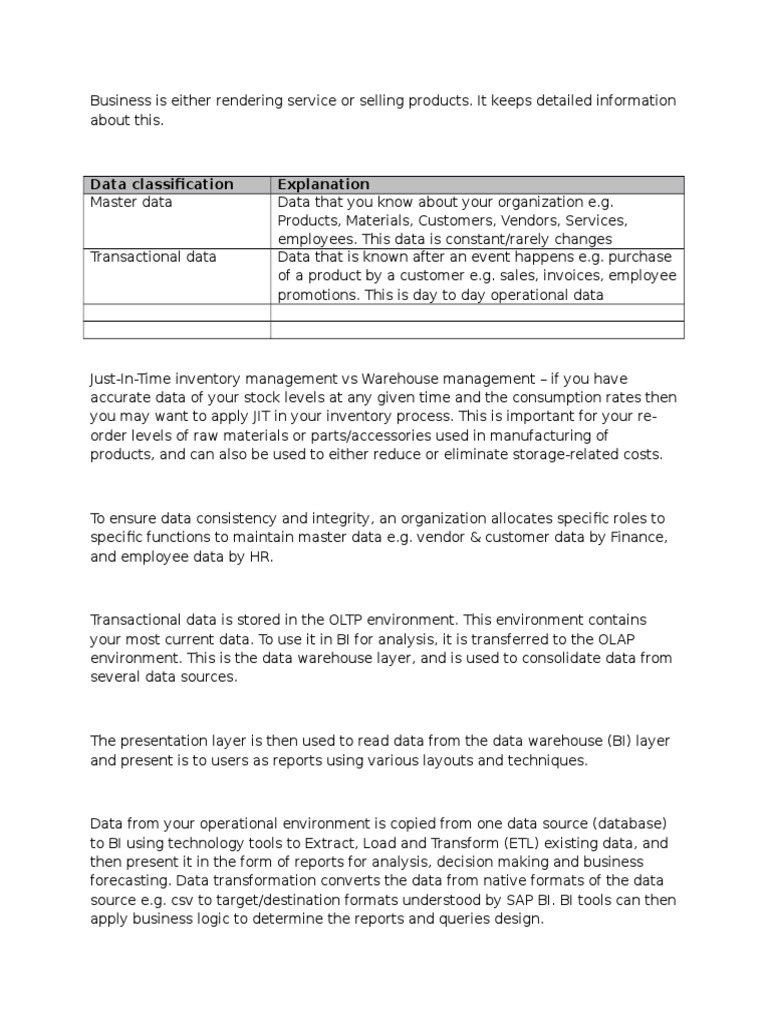SAP Business Intelligence Notes | PDF | Data Warehouse | Business ...