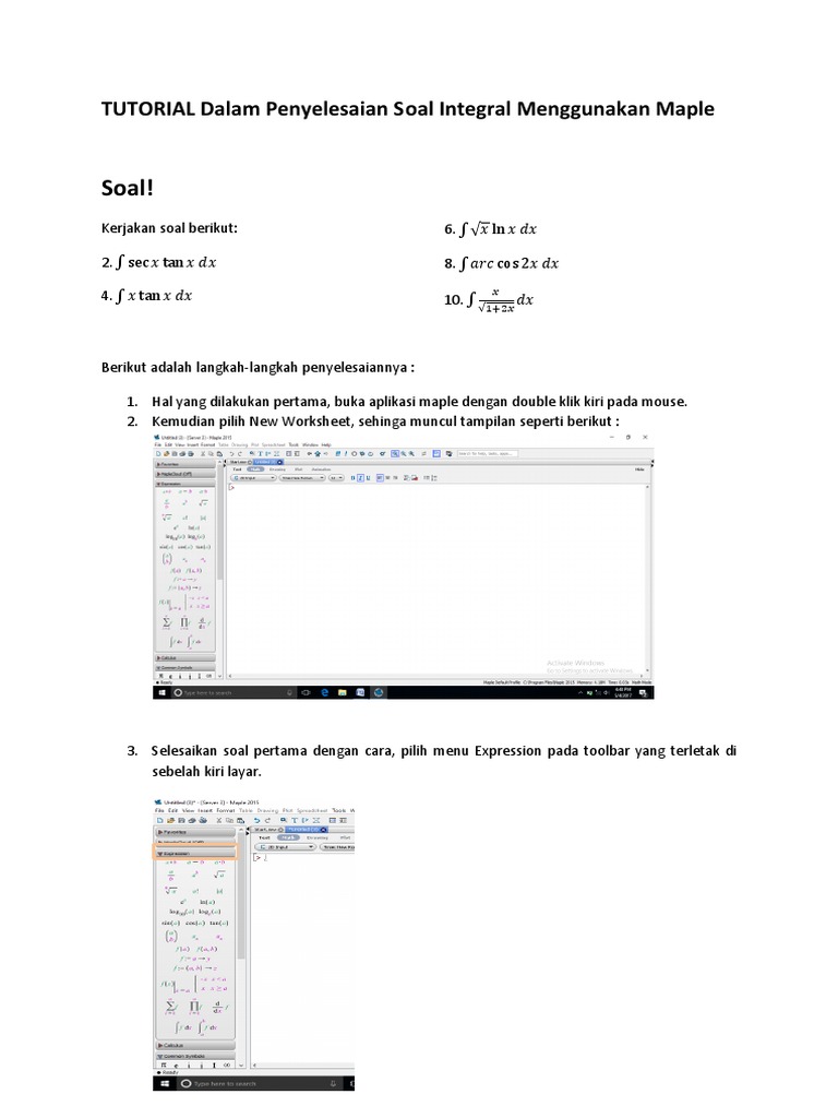 TUTORIAL Dalam Penyelesaian Soal Integral Menggunakan Maple | PDF