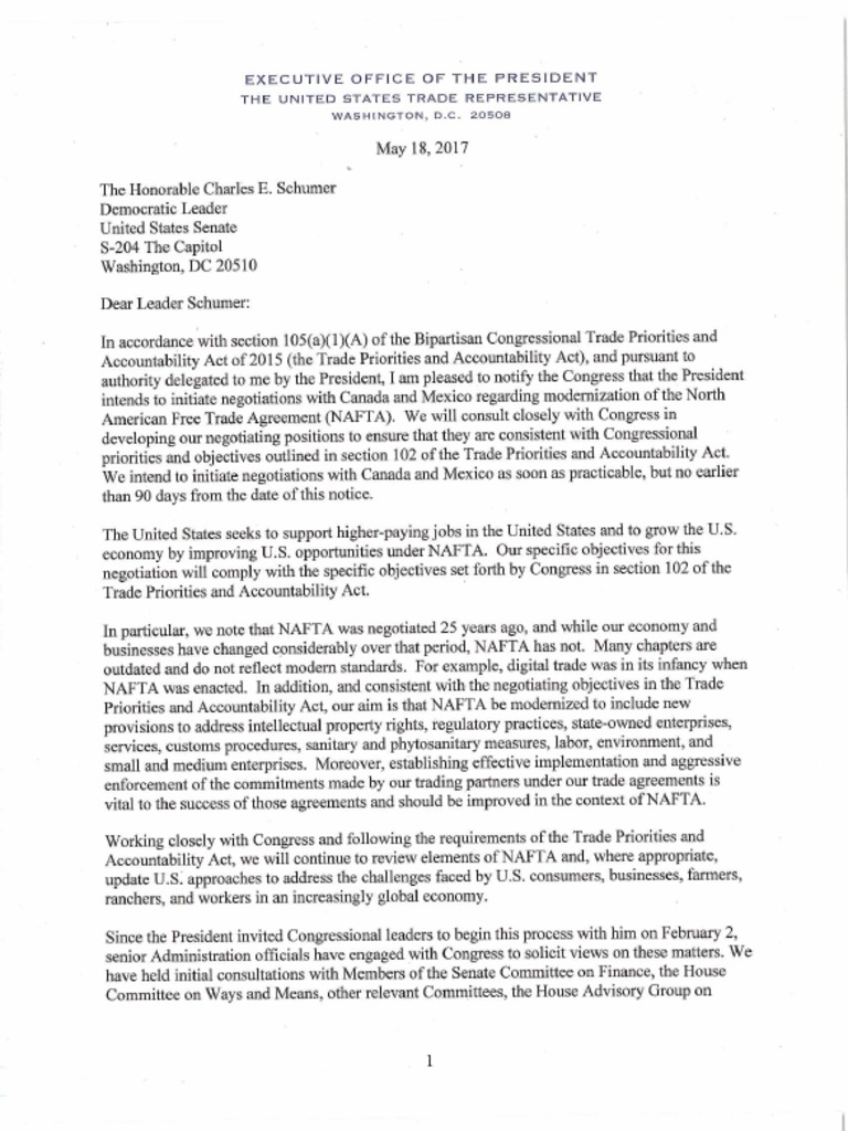 NAFTA Congressional Notification Letter | PDF