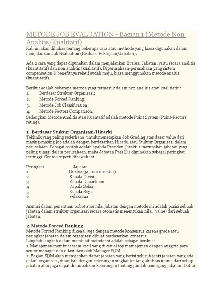 Metode Job Evaluation | PDF