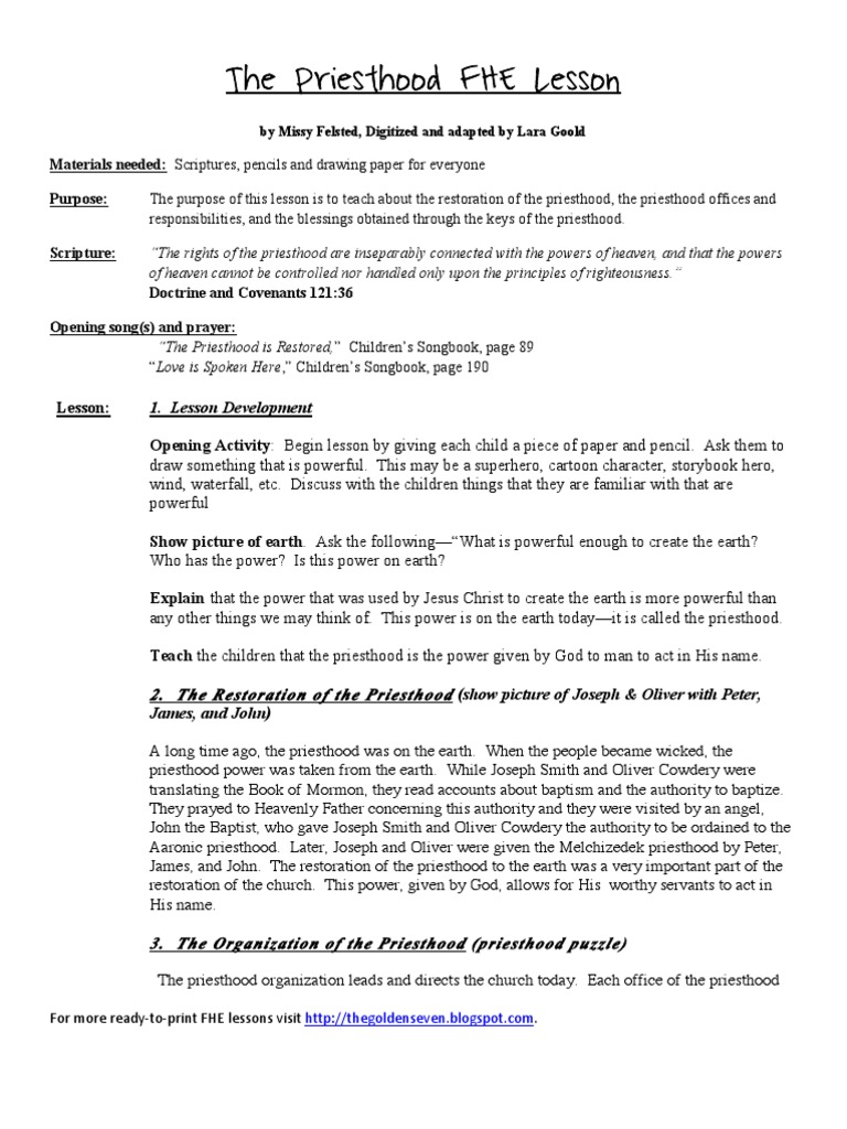The Priesthood FHE Lesson | PDF | Restoration (Latter Day Saints ...
