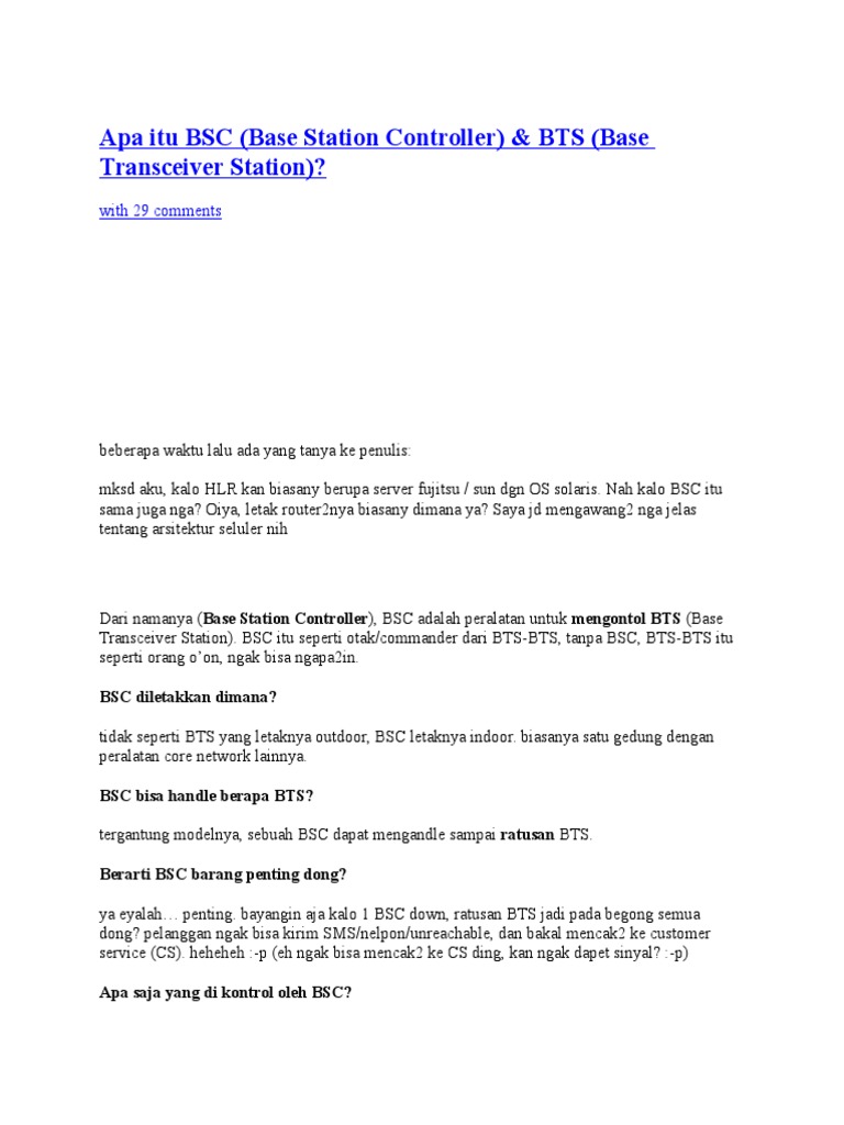 Pengertian BSC dan BTS dalam Telekomunikasi | PDF