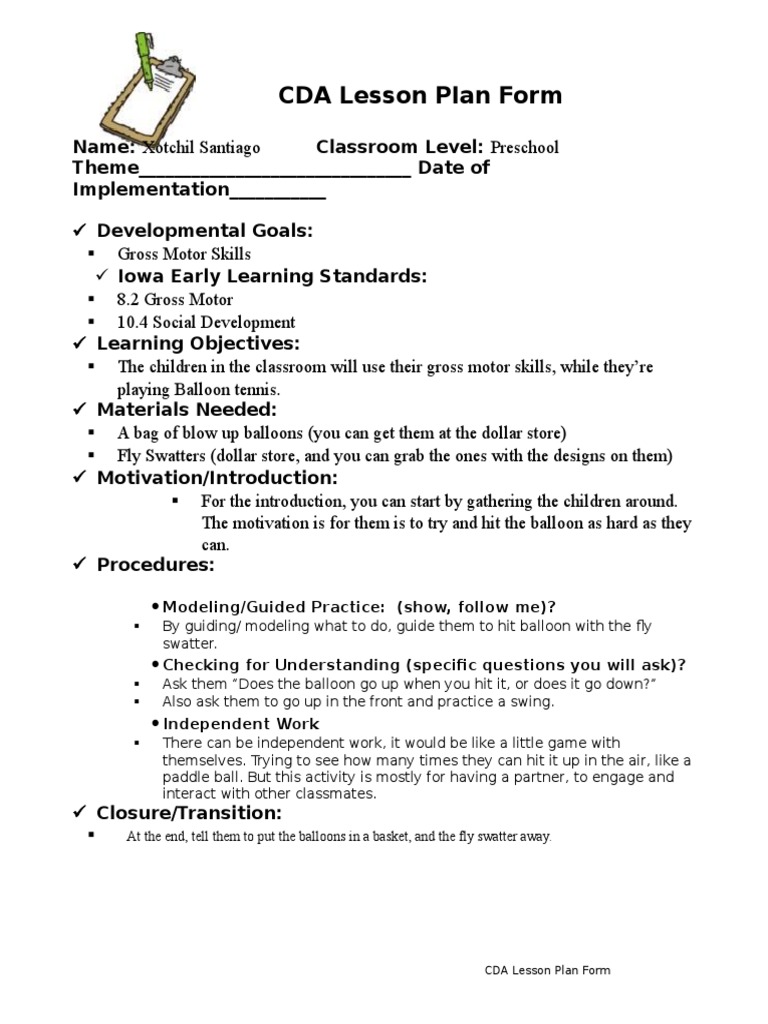 gross motor lesson plan