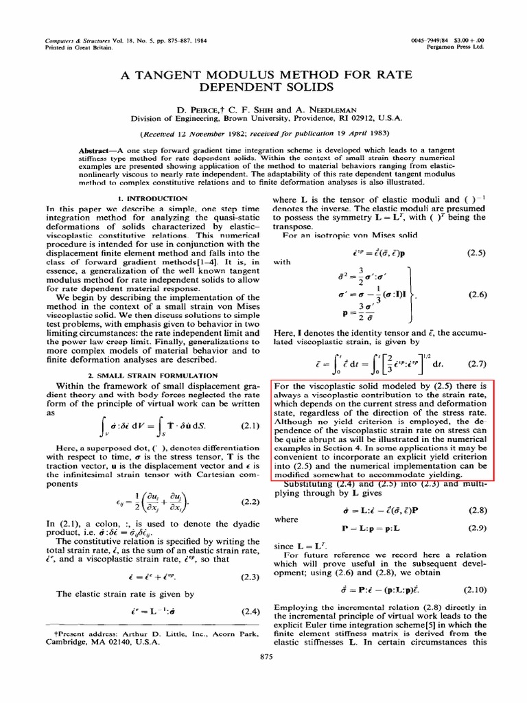 Tangent Modulus Method for Rate Dependent Solids | PDF | Elasticity (Physics) | Deformation ...
