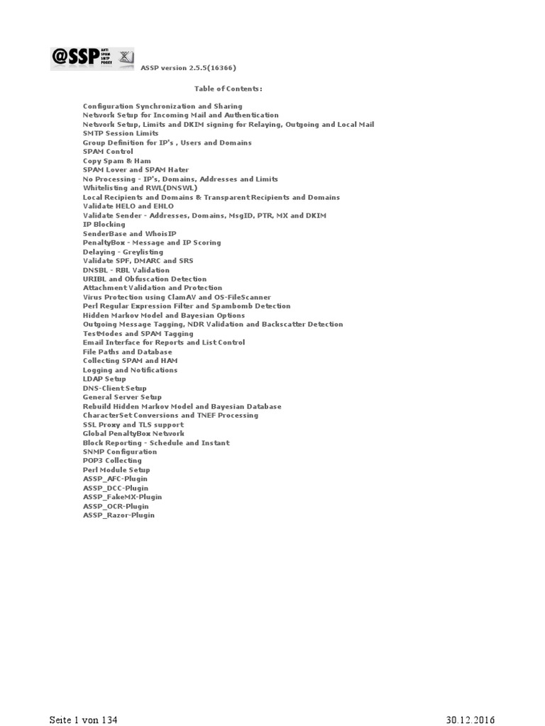 Manual Assp 2 5 5 | PDF | Port (Computer Networking) | Email Spam