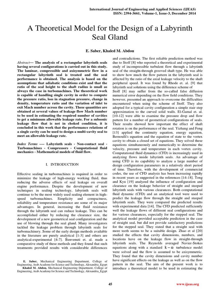 A Theoretical Model For The Design of A Labyrinth Seal Gland | PDF ...