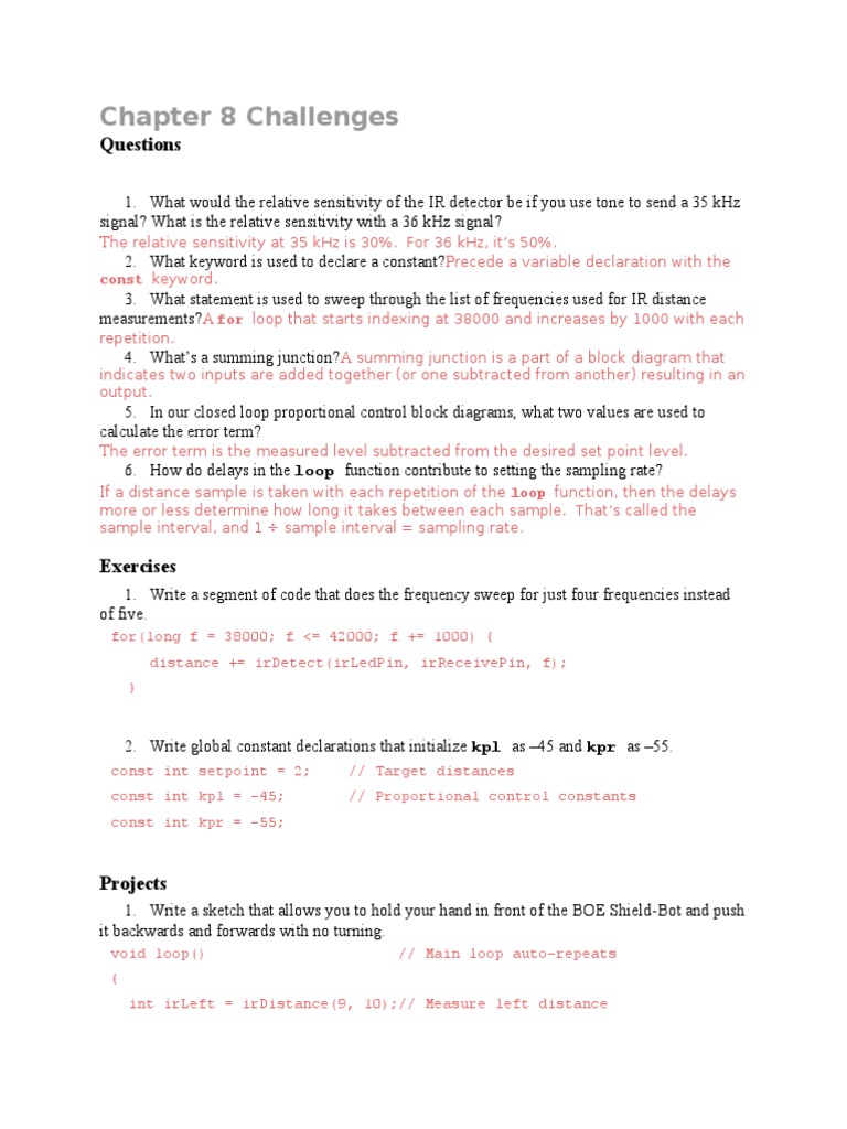 Chapter 8 Challenges: Questions | PDF