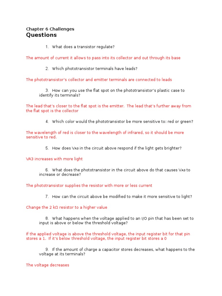 Questions: Chapter 6 Challenges | PDF | Electronic Circuits | Transistor