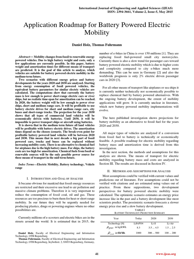 Application Roadmap For Battery Powered Electric Mobility: Daniel Holz ...