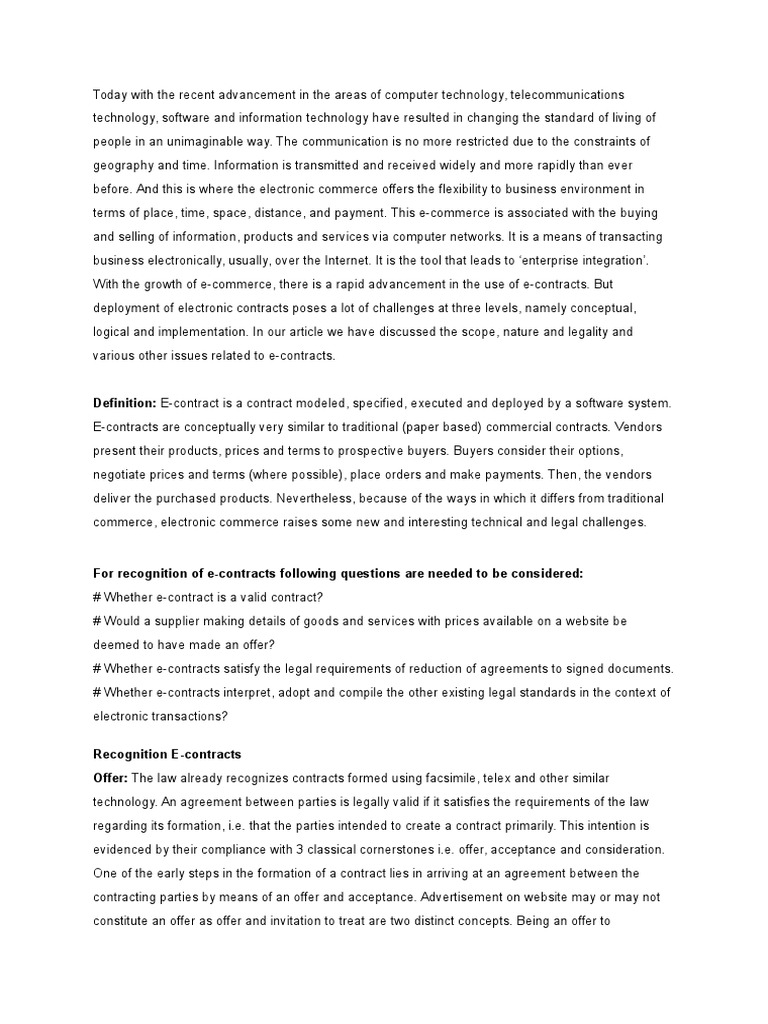 E Contracts | E Commerce | Offer And Acceptance