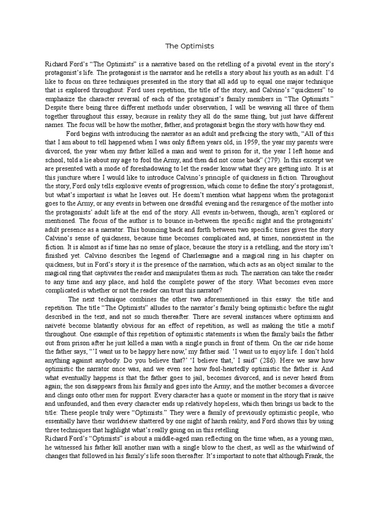 The Optimists | PDF | Narration