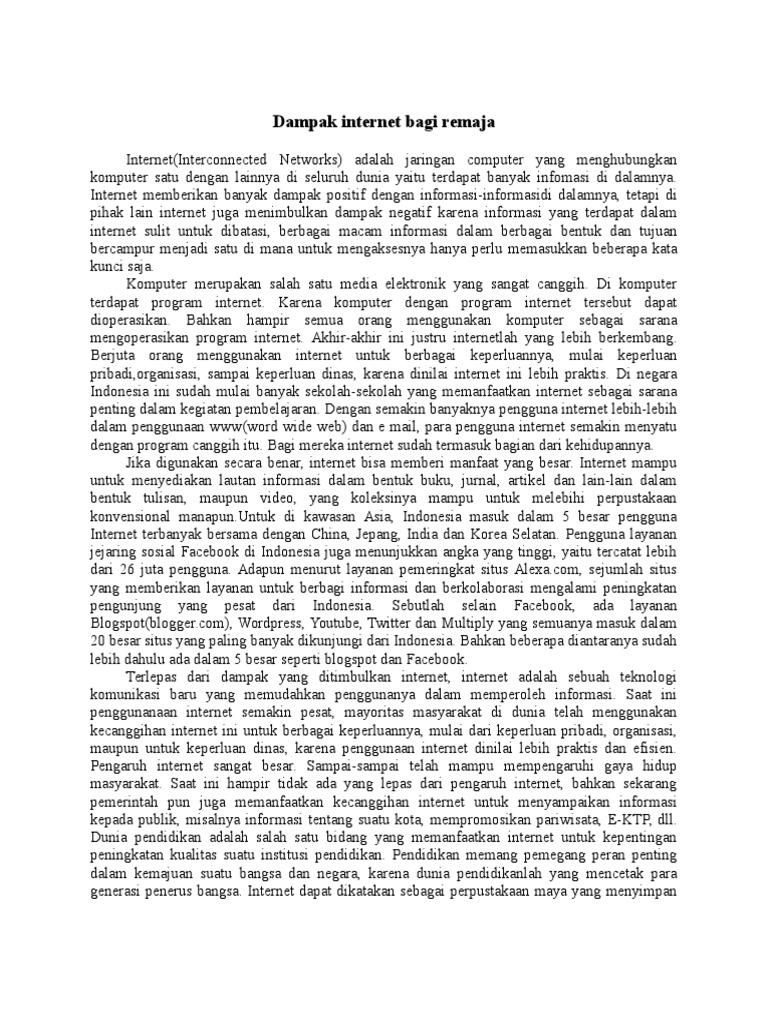 Dampak Internet Bagi Remaja | PDF