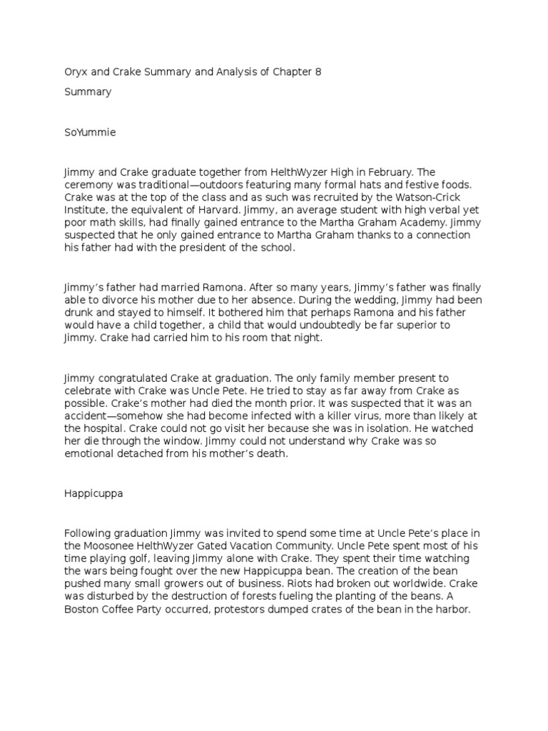 Oryx and Crake Summary and Analysis of Chapter 8 | PDF | Genetic ...