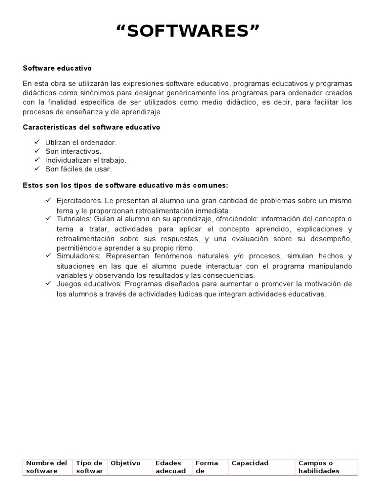 Softwares Cuadro Comparativo | PDF | Software | Aprendizaje