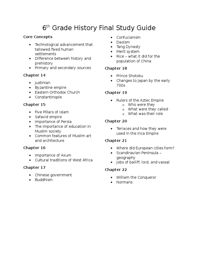 6th Grade History Final Study Guide 2016-2017 | PDF